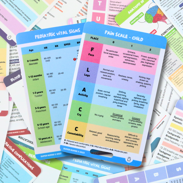 EN Reference card - Pediatric vital signs and pain scale – Super Nurse