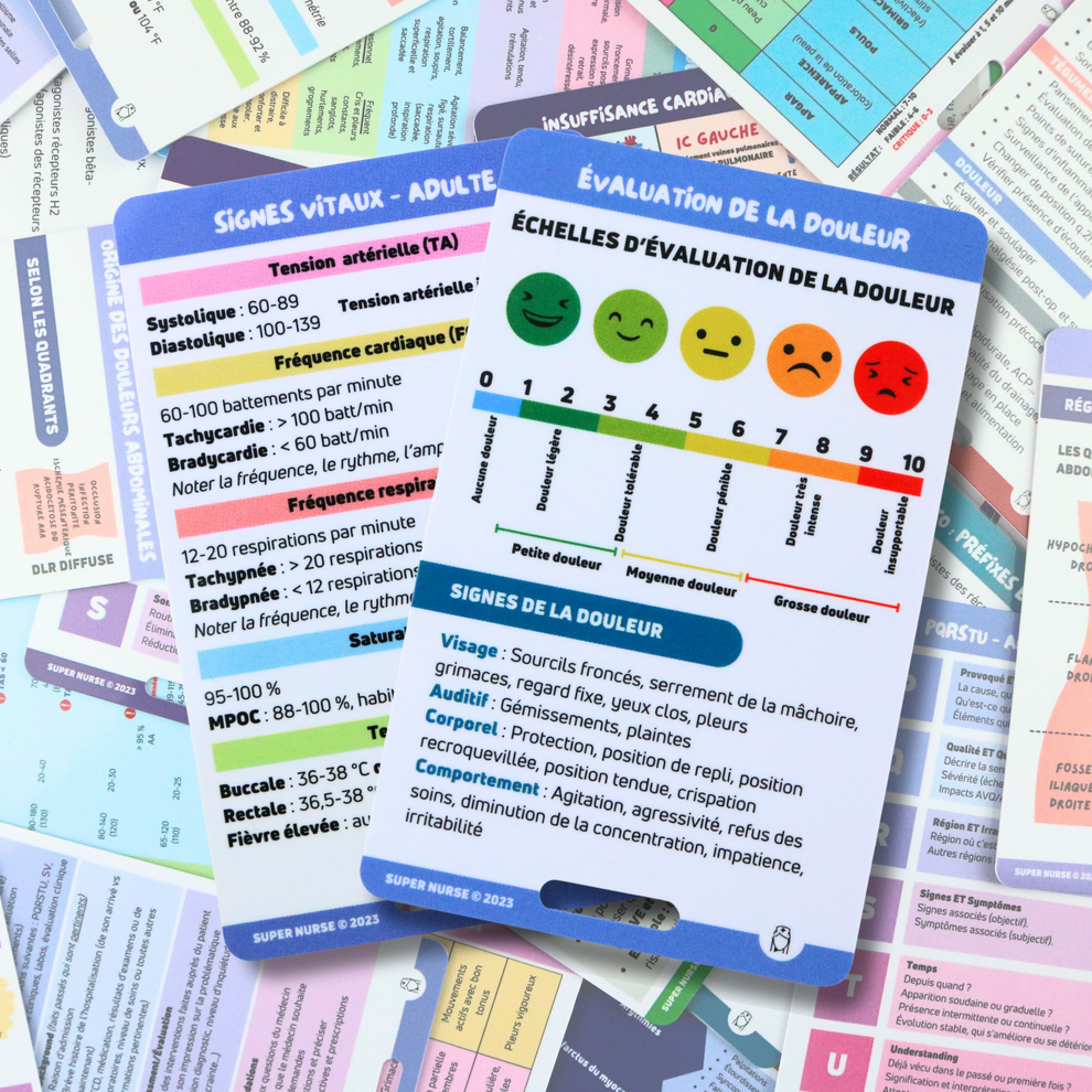 Carte de référence - Signes vitaux et douleur (adulte) – Super Nurse